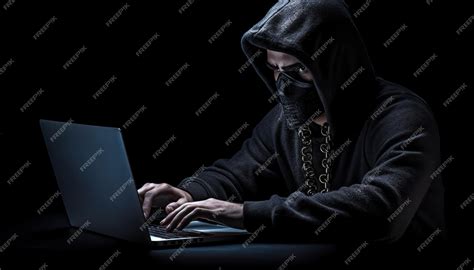 Premium Ai Image Side View Of Male Hacker With Gloves And Laptop
