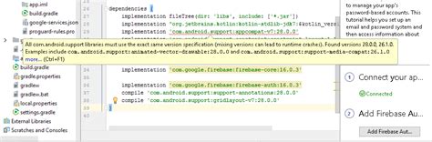 Android Connection To Firebase Auth Appcompat V72800 Error Stack