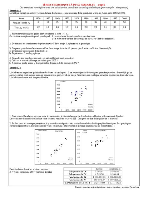 Exercices Stat Deux Variables Pdf Ajustement Affine Régression Linéaire