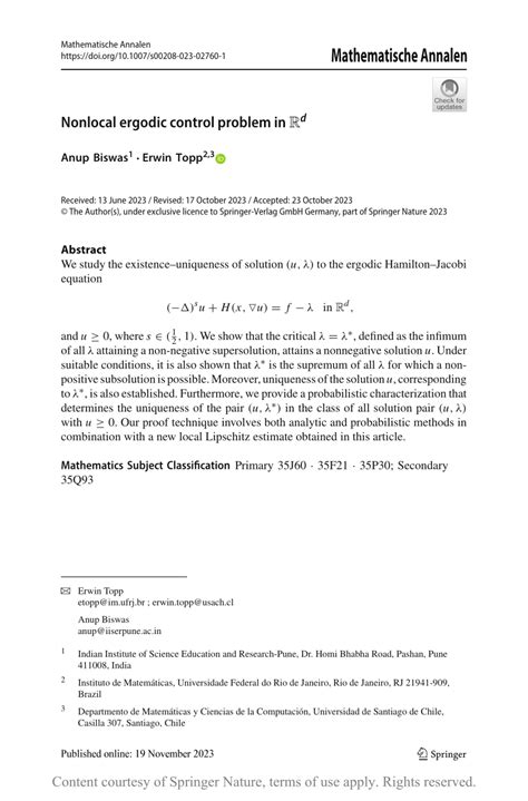 nonlocal ergodic control problem in { mathbb {r}} d