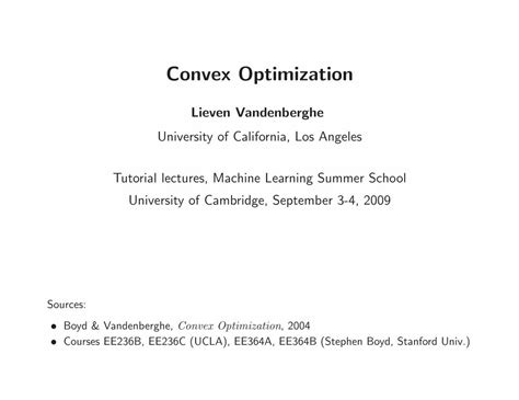 PDF Convex Optimization University Of Oxfordaz Lectures B Vandenberghe Pdf Convex