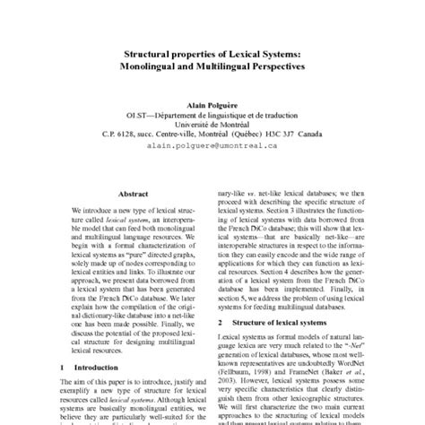 Structural Properties Of Lexical Systems Monolingual And Multilingual