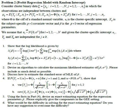 problem 2 probit regression model with random