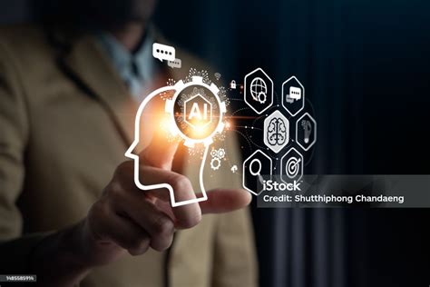 Businessman Touching The Brain Working Of Artificial Intelligence Automation Predictive