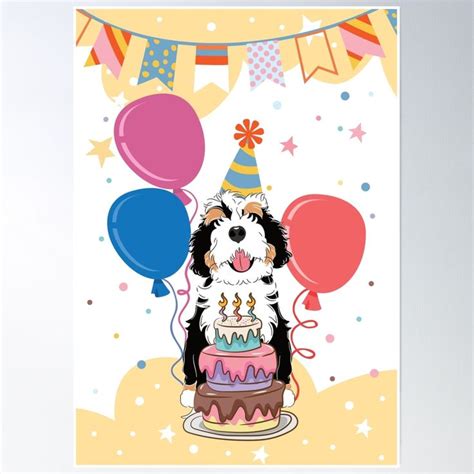 Happy Birthday Tri Color Bernedoodle Poster In 2025 Happy Birthday