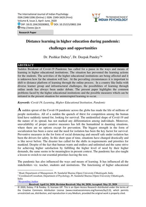 Pdf Distance Learning In Higher Education During Pandemic Challenges And Opportunities