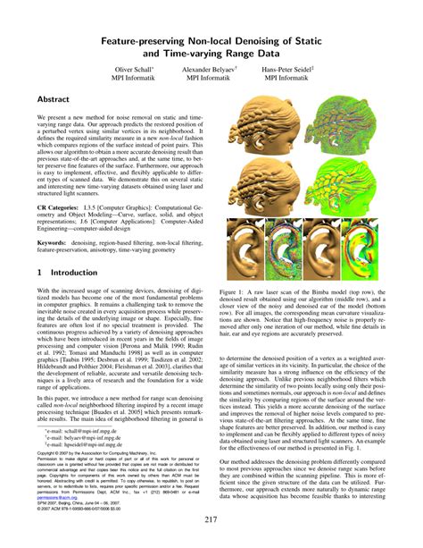 PDF Feature Preserving Non Local Denoising Of Static And Time Varying Range Data