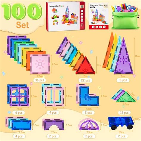 100 Pièces Blocs De Construction Magnétiques Multicolores Jeux