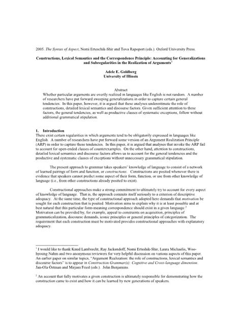 Argument Realization The Role Of Constructions And Discourse Factors Docslib