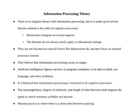 Information Processing Theory Notes Made By Teachers