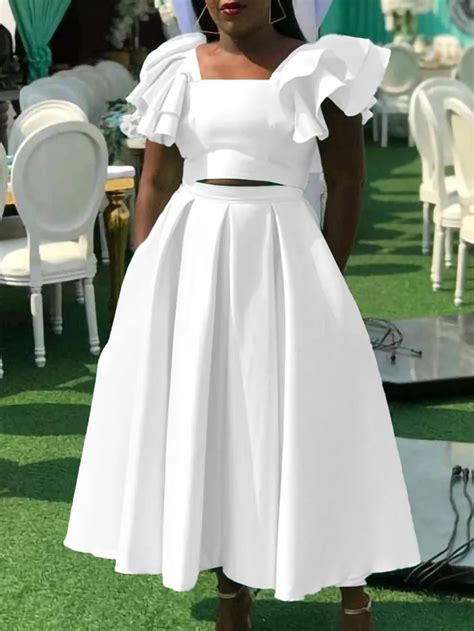 D475 Latest Design Two Piece Set Women Clothing Ruffle Sleeve Square