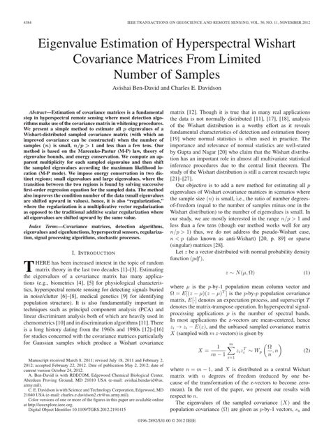 pdf eigenvalue estimation of hyperspectral wishart covariance