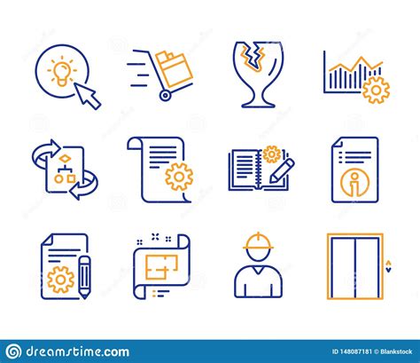 Technical Algorithm Documentation And Technical Info Icons Set Vector