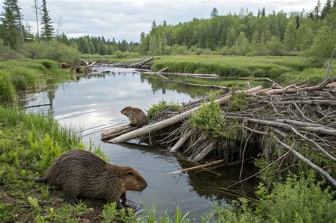 Beaver Ecosystem Engineering in Nature Stock Illustration - Illustration of pond, ecology: 373581039
