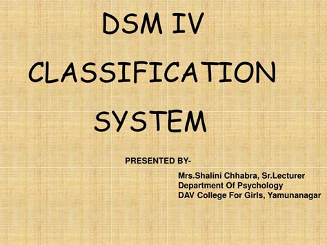 Ppt Dsm Iv Classification System Presented By Powerpoint Presentation Id4168514
