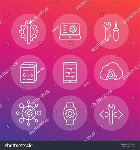 Development Configuration Service Icons Set Vector De Stock Libre De Regalías 675114886