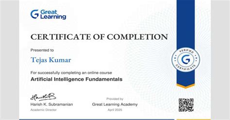 artificial intelligence fundamentals course completion certificate for