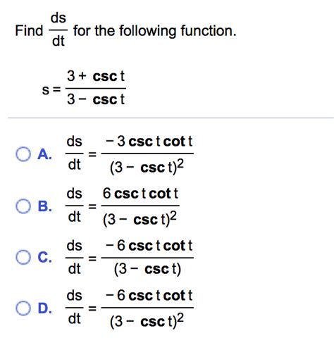 Solved Find Dt For The Following Function 3 Csct 3