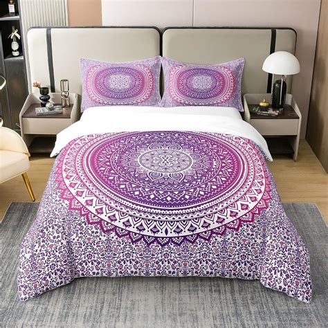 Natural Cotton Retro Pink Purple Mandala Duvet Cover Bohemian Gradient