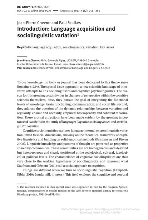 Pdf Introduction Language Acquisition And Sociolinguistic Variation