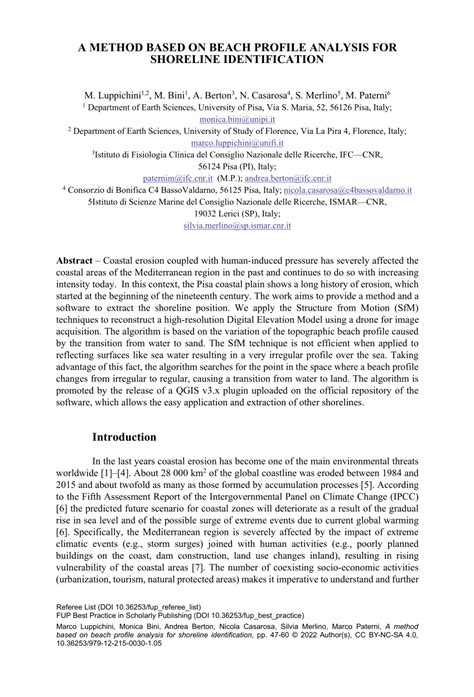 PDF A Method Based On Beach Profile Analysis For Shoreline Identification