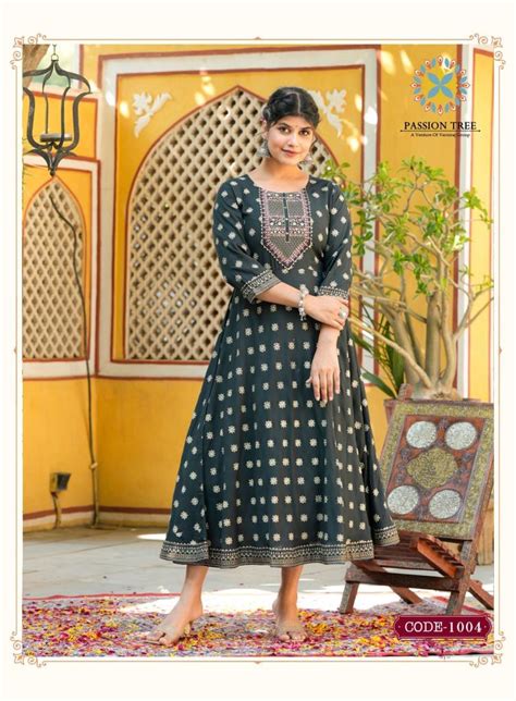 Buy Passion Tree Rangilo Vol 1 Stylish Embroidery Long Gown Kurti Collection
