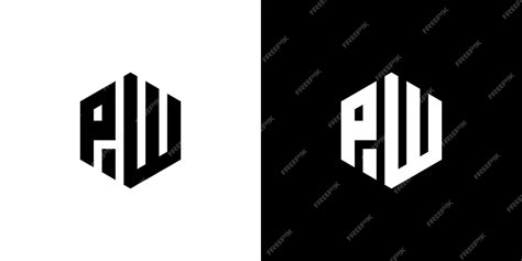 Carta Pw Polígono Hexagonal Design De Logotipo Mínimo E Profissional Em Fundo Preto E Branco