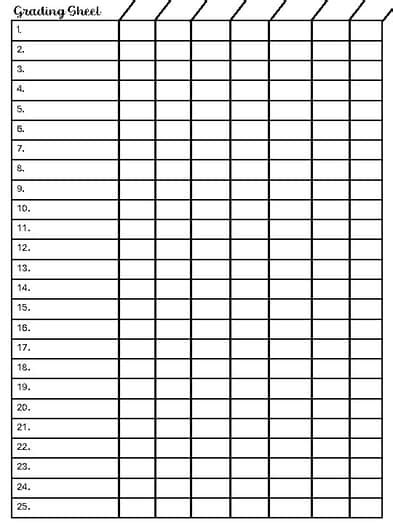 Grading Sheet By Mrs Pargas Smarty Sprouts Tpt