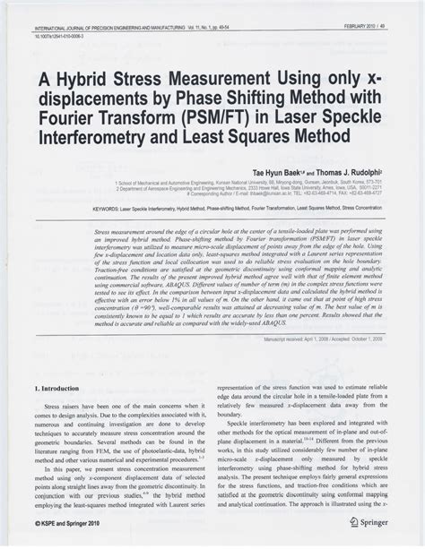 Pdf A Hybrid Stress Measurement Using Only X Displacements By Phase