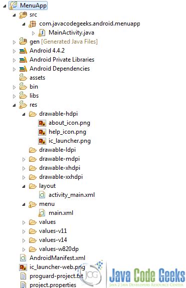 Android Menu Example Java Code Geeks