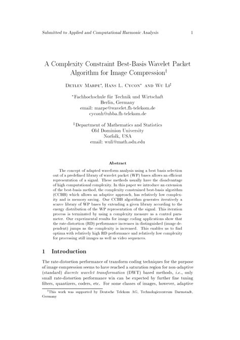 Pdf Complexity Constrained Best Basis Wavelet Packet Algorithm For Image Compression