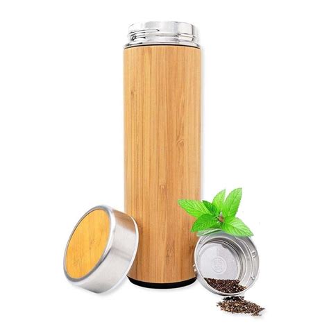 Bamboo Stainless Steel Flask Water Bottle With Tea Strainer B11