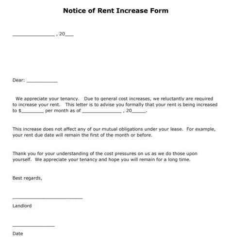 Free Notice Of Rent Increase Form Pdf Template Form Download