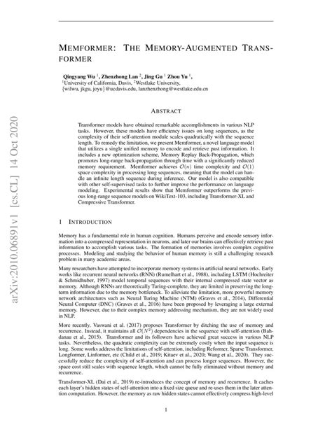 Memformer The Memory Augmented Transformer Deepai