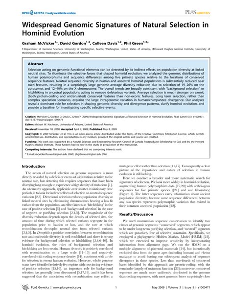 Pdf Widespread Genomic Signatures Of Natural Selection In Hominid