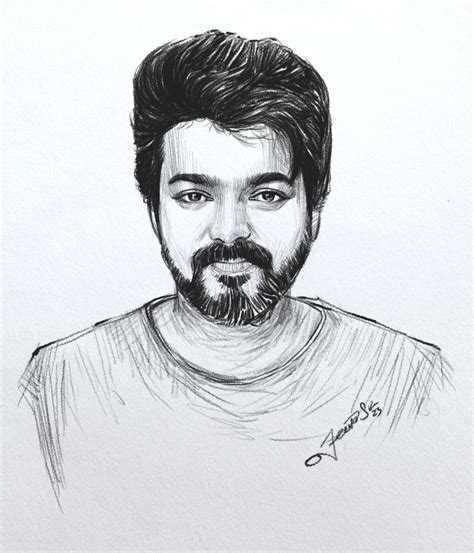 Cute Look Thalapathy Vijay Pencil Sketch 2023 Naaready Thalapathy68