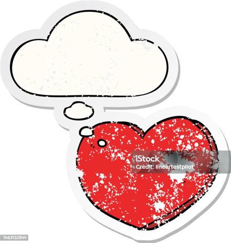 고민 된 낡은 스티커로 생각 거품을 가진 만화 사랑의 마음 귀여운에 대한 스톡 벡터 아트 및 기타 이미지 귀여운 기포