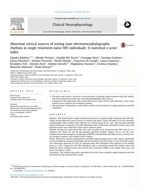 Pdf Abnormal Cortical Sources Of Resting State Electroencephalographic Rhythms In Single