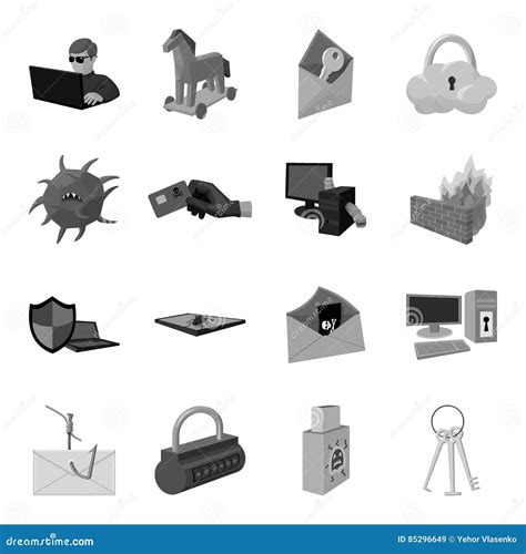 Hackers And Hacking Set Icons In Monochrome Style Big Collection Of Hackers And Hacking Vector