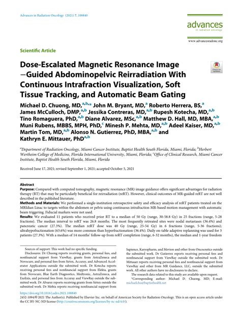 Pdf Dose Escalated Magnetic Resonance Imageguided Abdominopelvic