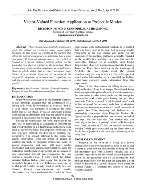 Pdf Vector Valued Function Application To Projectile Motion
