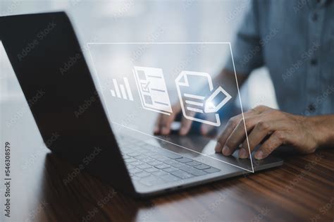 Documents Management Information System Concept Businessman Using Computer Internet For