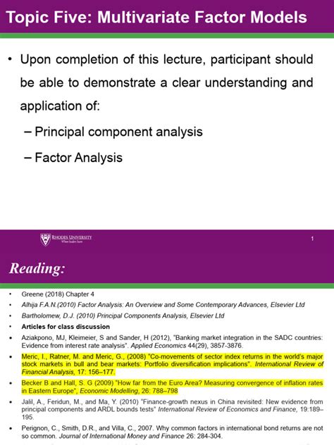 lecture five multivariate factor models pdf principal component