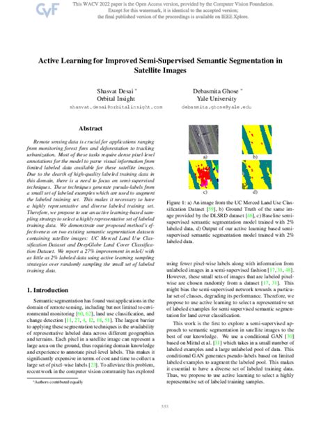 Pdf Active Learning For Improved Semi Supervised Semantic Segmentation In Satellite Images