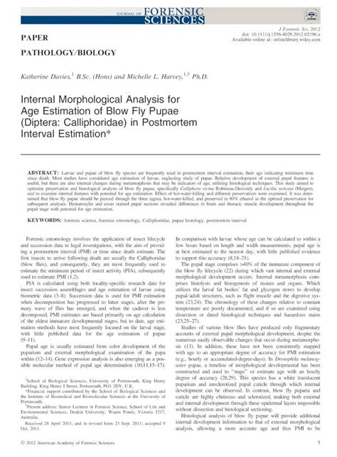 Pdf Internal Morphological Analysis For Age Estimation Of Blow Fly