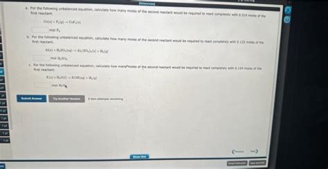 solved a for the following unbalanced equation calculate