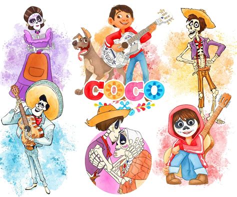 Coco Clipart Pack Png Watercolor Bundle Digital Art Etsy