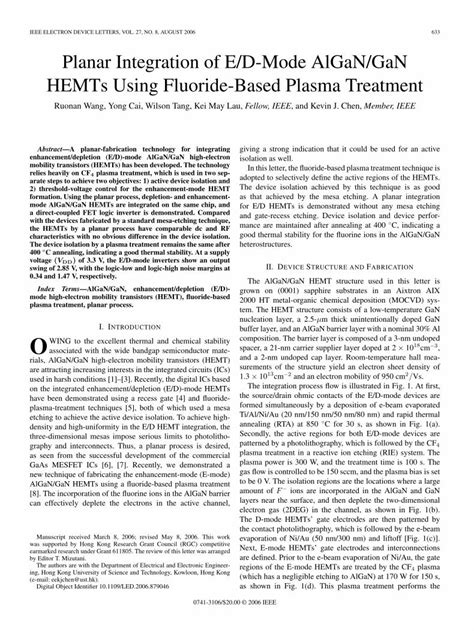 Pdf Planar Integration Of E D Mode Algan Gan Hemts Using Fluoride Based Plasma Treatment