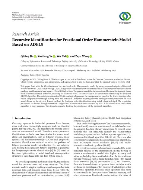Pdf Recursive Identification For Fractional Order Hammerstein Model
