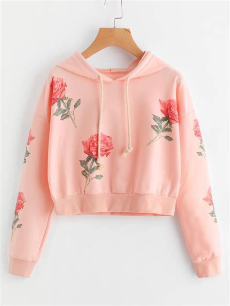 Rose Print Random Hoodie Cute Outfits Teen Fashion Outfits Fashion